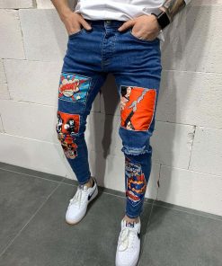 Blugi de barbati slim-fit, conici, rupti, pictati sau cu etichete ...