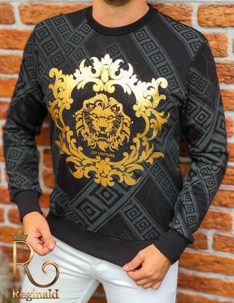 Bluza de barbati, Neagra cu imprimeu auriu, Couture, 2020 Collection ...