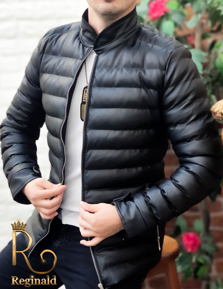 Geaca de barbati, Slim Fit, Neagra cu fermoare, Black Collection - GC52