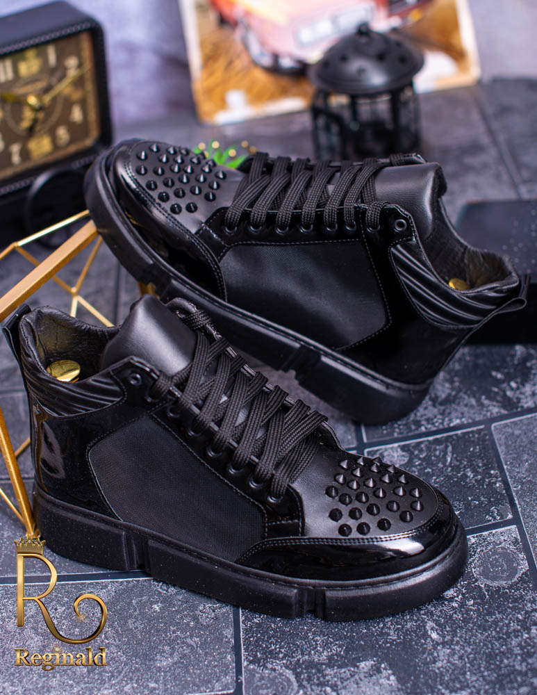 Tenisi inalti de barbati cu tinte, talpa inalta, neagra, colectia 2021 ...