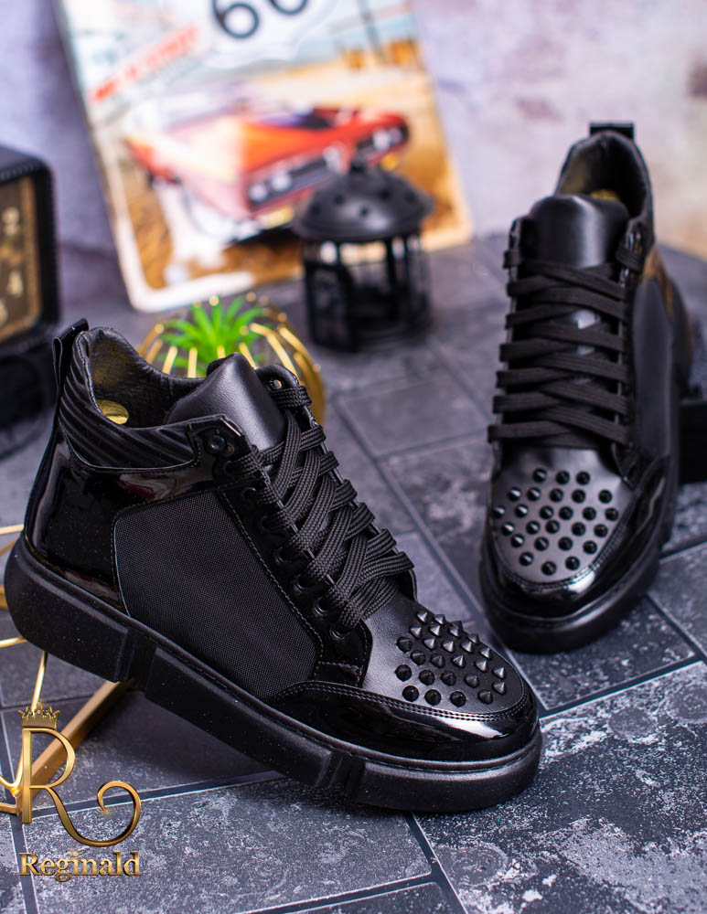 Tenisi inalti de barbati cu tinte, talpa inalta, neagra, colectia 2021 ...