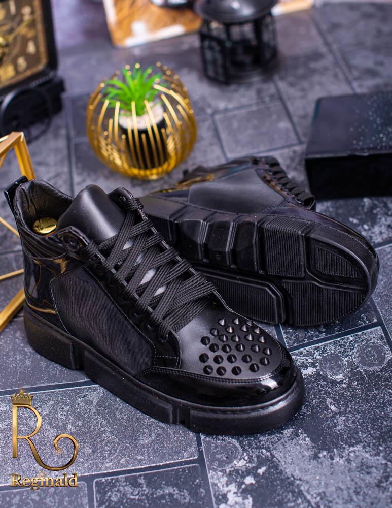 Tenisi inalti de barbati cu tinte, talpa inalta, neagra, colectia 2021 ...