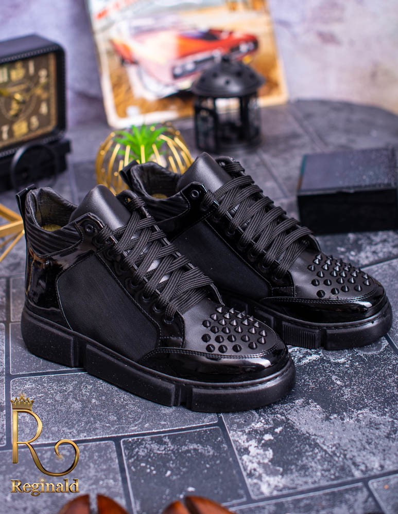 Tenisi inalti de barbati cu tinte, talpa inalta, neagra, colectia 2021 ...