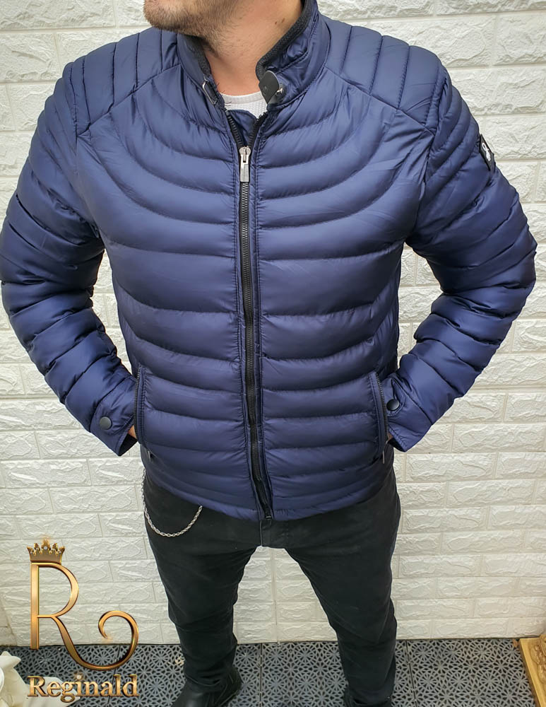 Geaca de barbati, Slim Fit, Bleumarin, din fas umpluta cu vatelina ...
