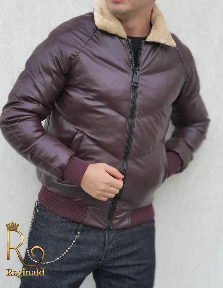 Geaca de barbati bordeaux, slim fit, cu guler imblanit - GC461