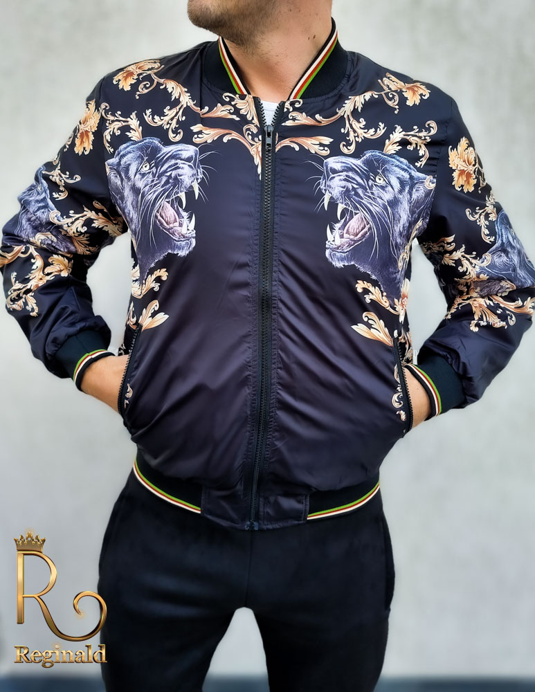 Geaca de barbati din fas, cu imprimeu, neagra, colectia 2021 - GC511