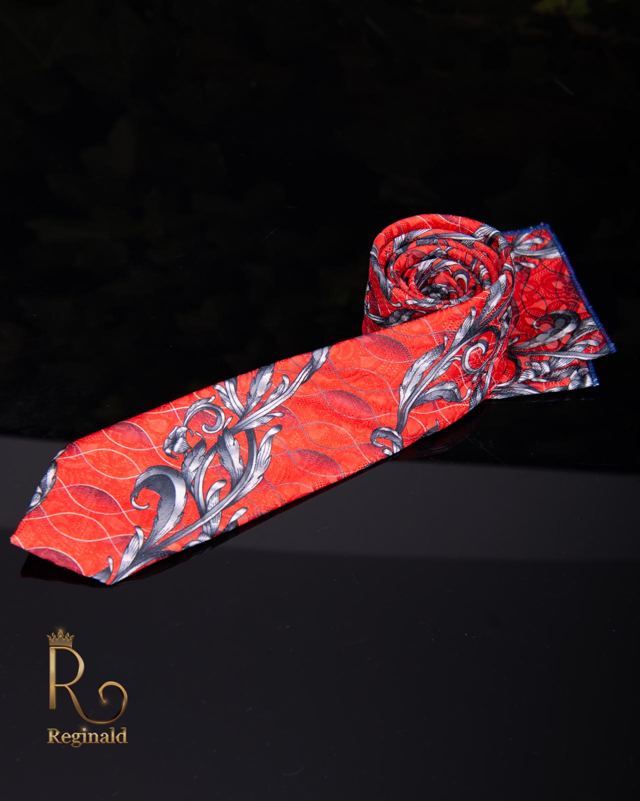 Cravata de barbati cu batista model floral - CV448