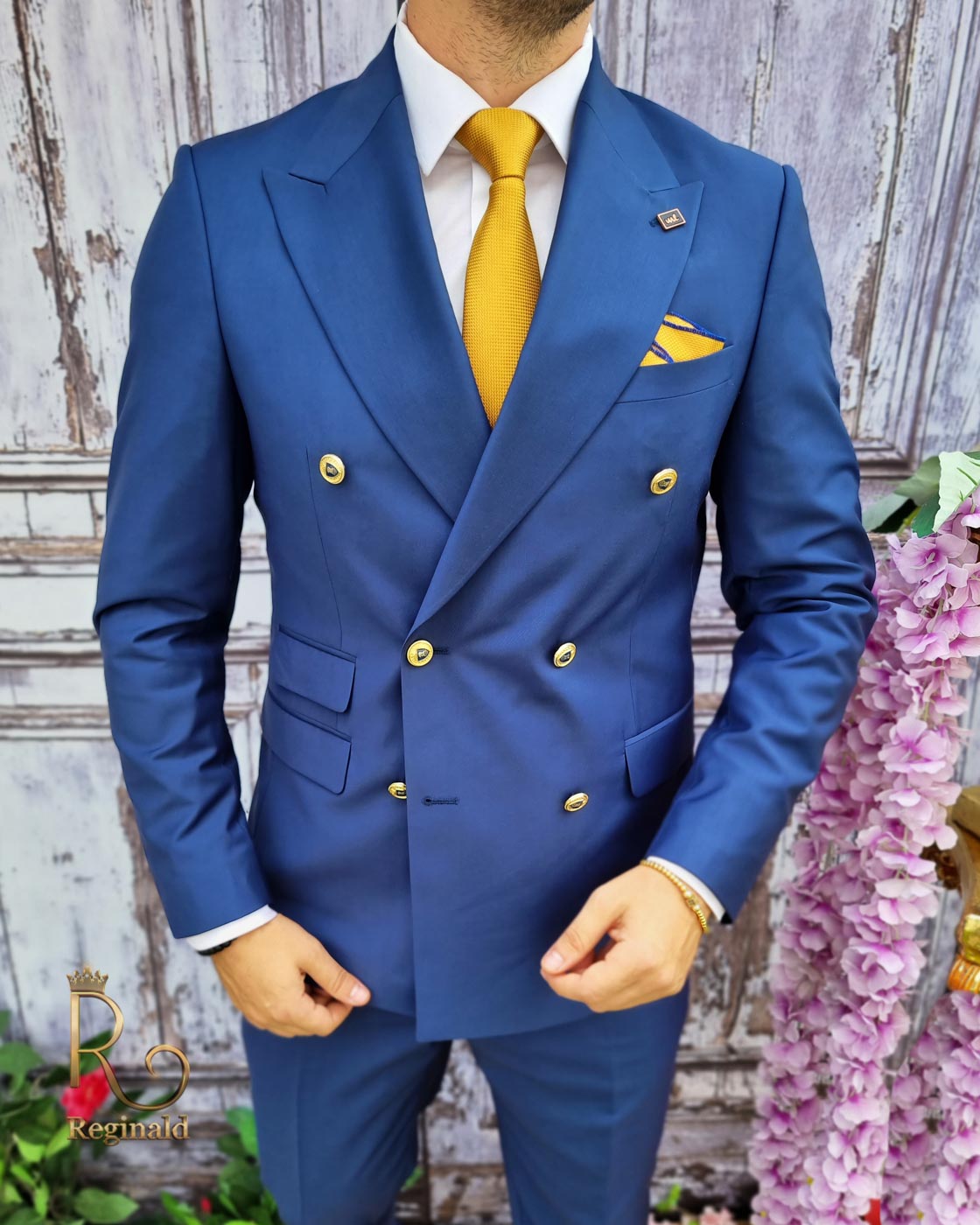 Costum de barbati elegant bleumarin cu butoni aurii Sacou si Pantalon ...