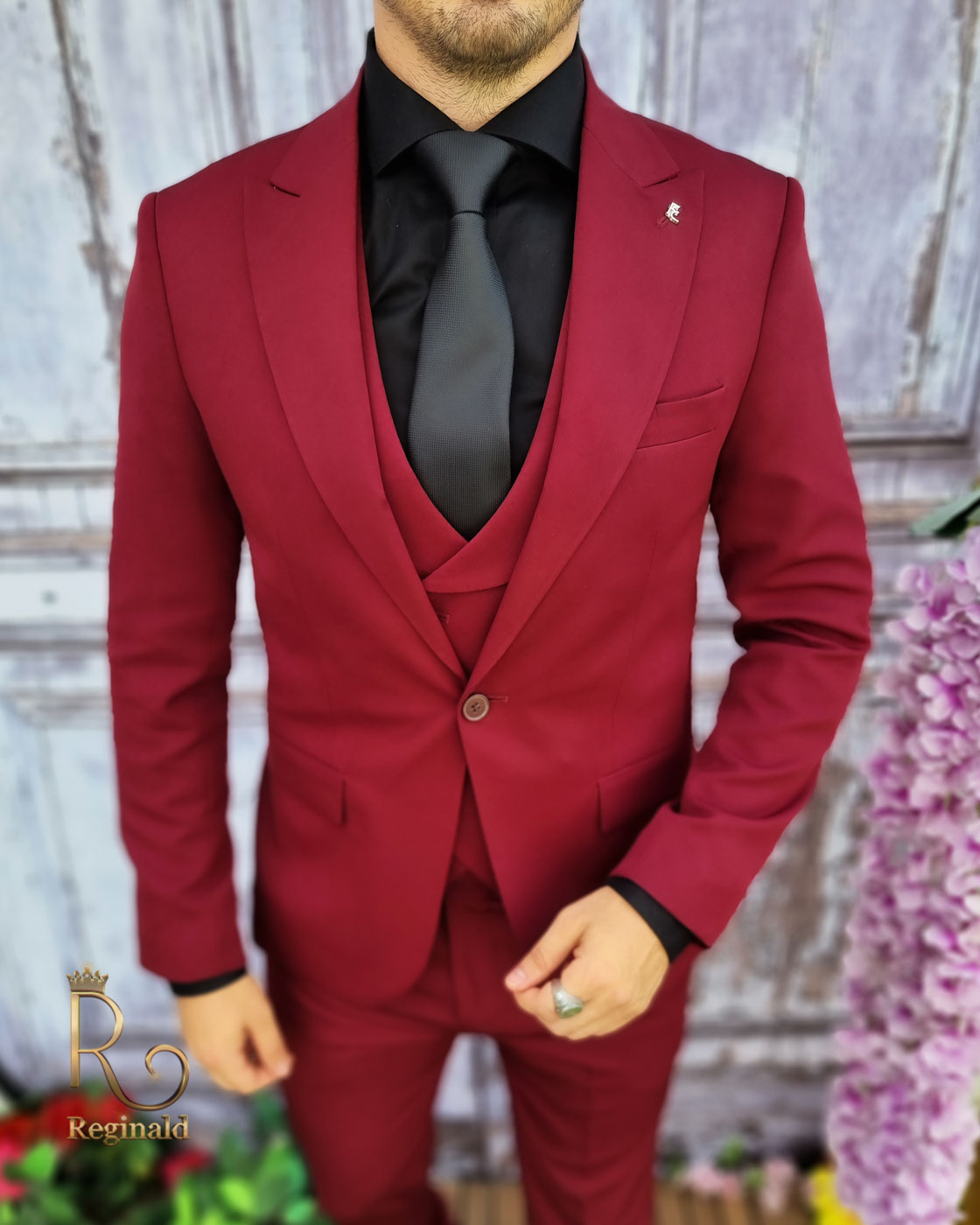 Costum elegant de barbati grena: Sacou, Vesta si Pantalon - C2080