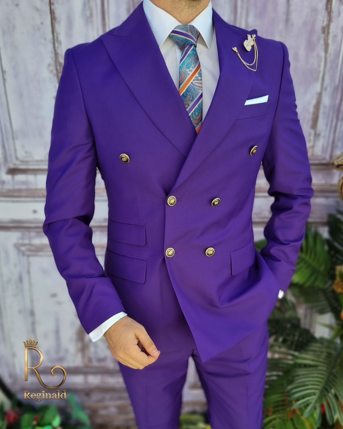 Costum elegant de bărbați, Very Peri, Butoni aurii, Sacou si Pantalon ...