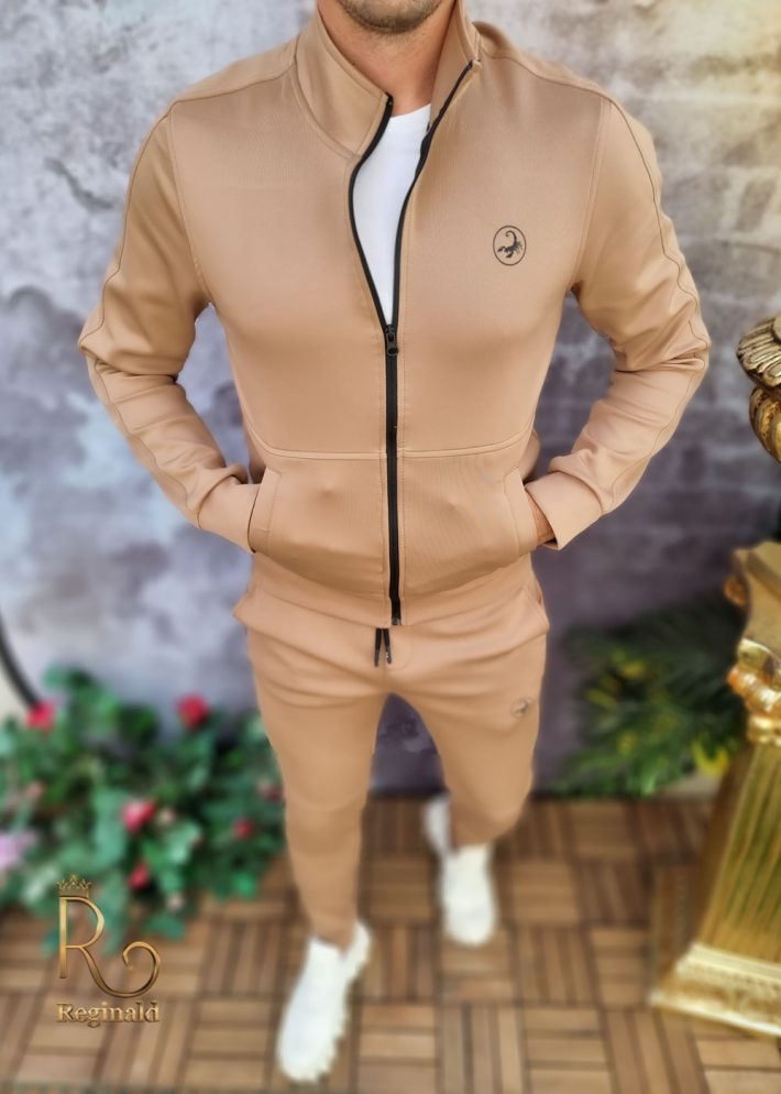 Trening de barbati, Slim Fit, Bej, Bluza cu fermoar si pantalon – TG150 ...