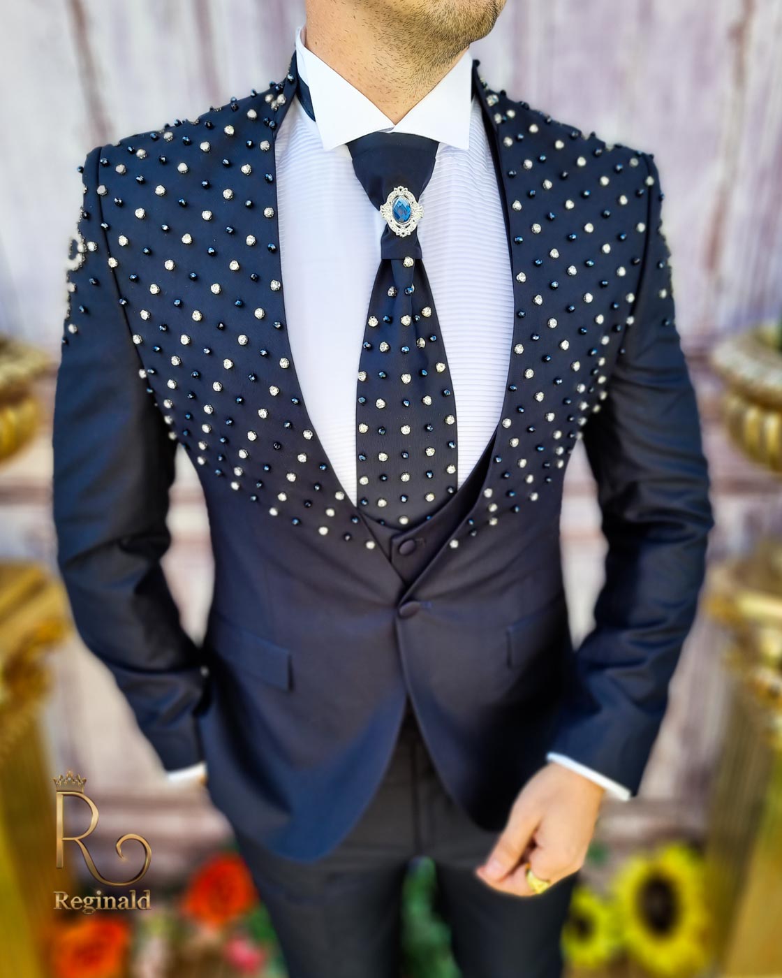 Costum ceremonie barbati Set: Sacou Vesta Pantalon Cravata - C3590