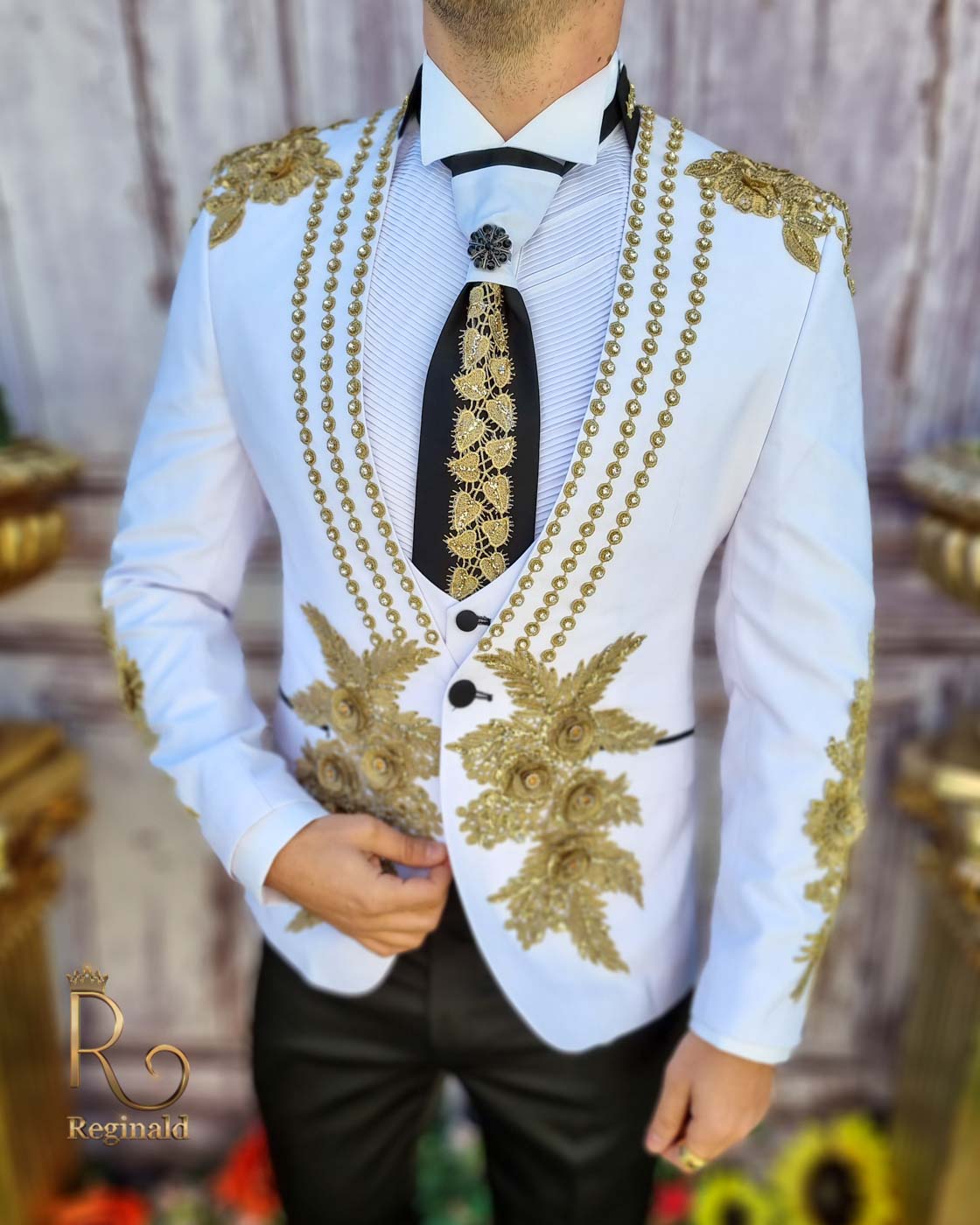 Costum ceremonie barbati Set: Sacou Vesta Pantalon Cravata - C3593