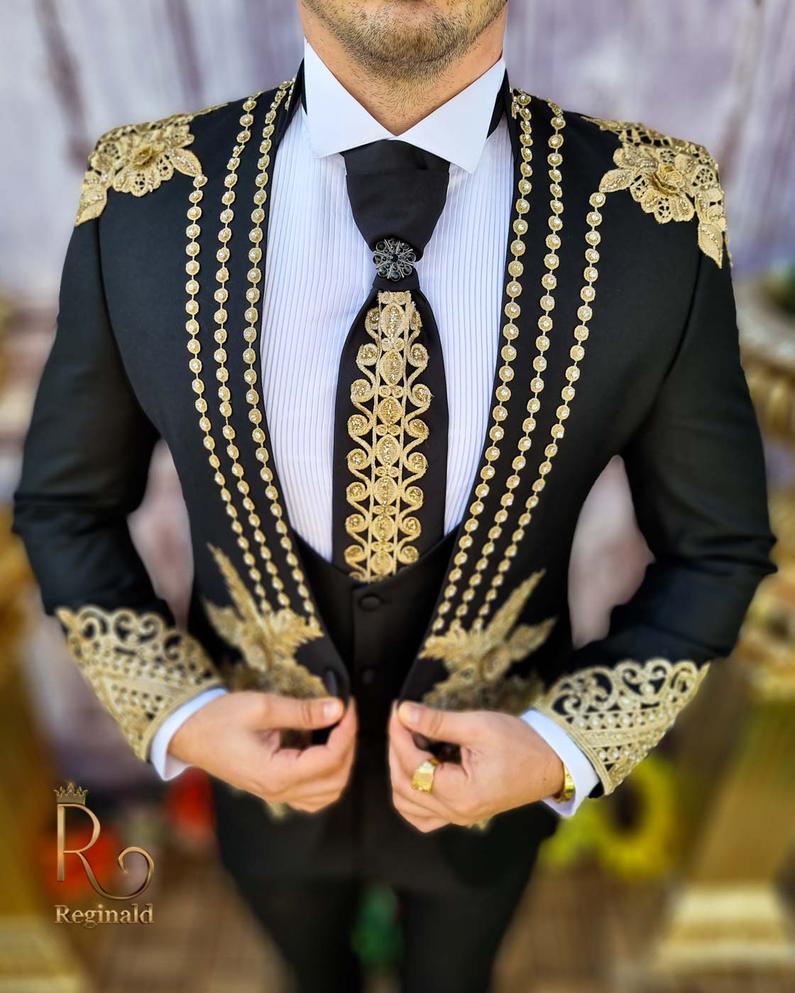 Costum ceremonie barbati Set: Sacou Vesta Pantalon Cravata - C3592