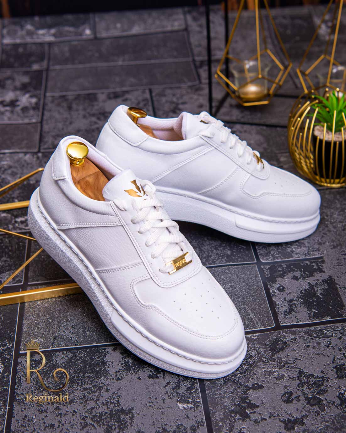 Teniși de bărbați cu talpa înaltă, Albi cu șiret – AD401