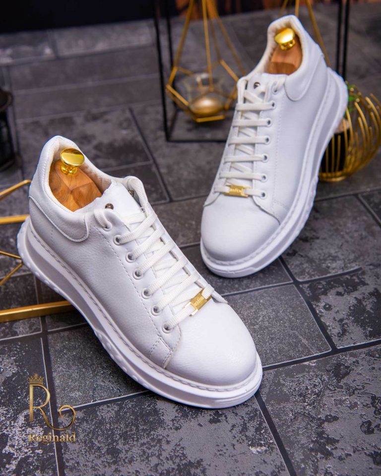 Teniși de bărbați cu talpa înaltă, Albi cu șiret – AD458