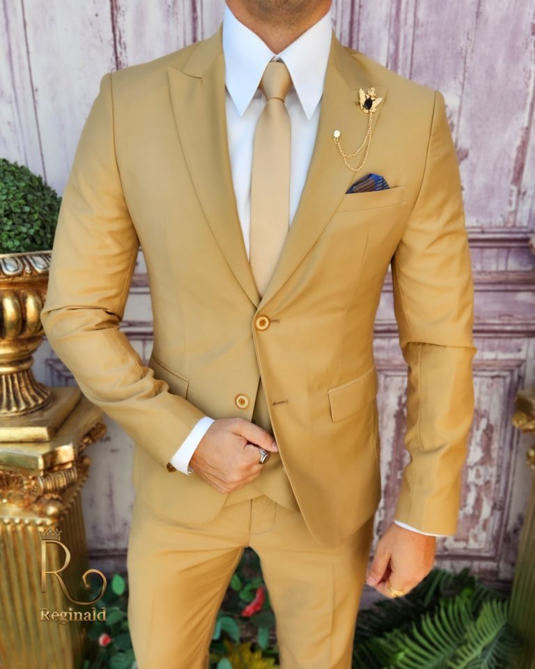 Costum de bărbați, Galben muștar, Sacou, Vesta si Pantalon - C3888
