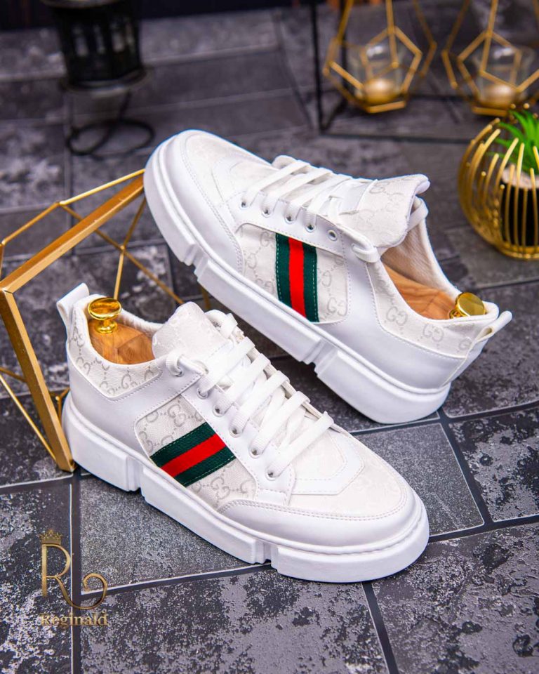 Adidași de bărbați, cu talpa înaltă, Albi cu șiret – AD483