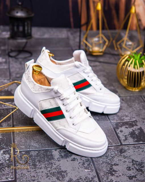 Adidași de bărbați, cu talpa înaltă, Albi cu șiret – AD483