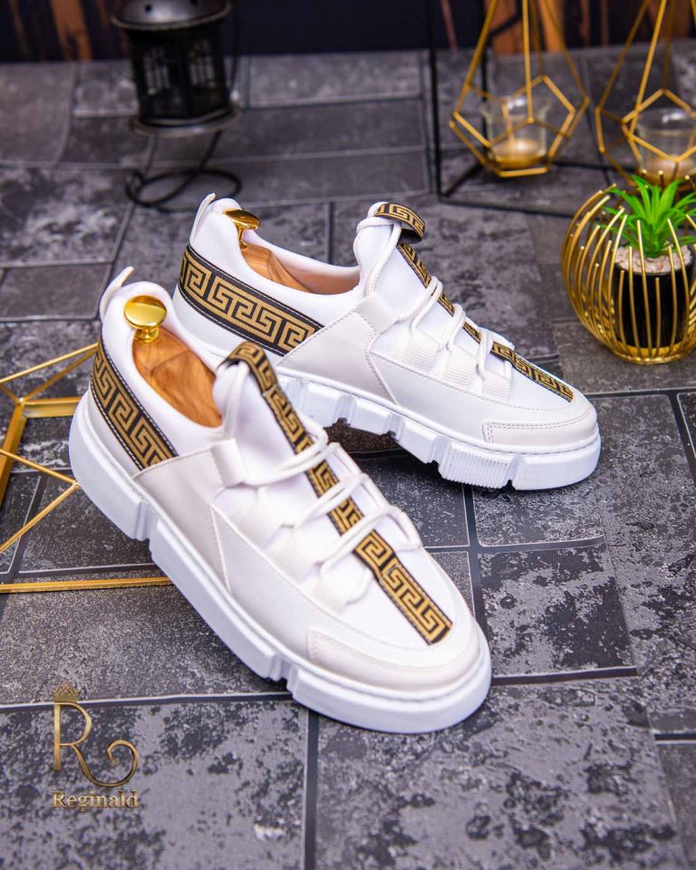Adidași de bărbați, cu talpa înaltă, Albi cu șiret – AD477