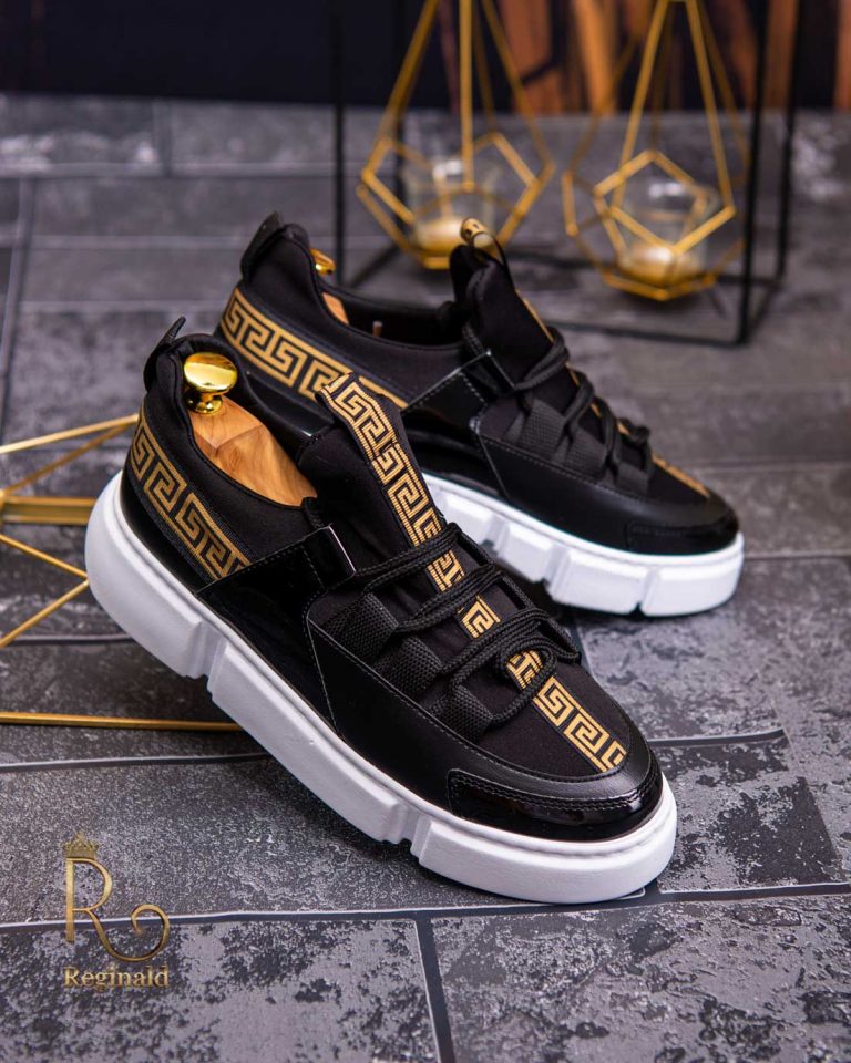 Adidași de bărbați, cu talpa înaltă alba, Negri cu șiret – AD491