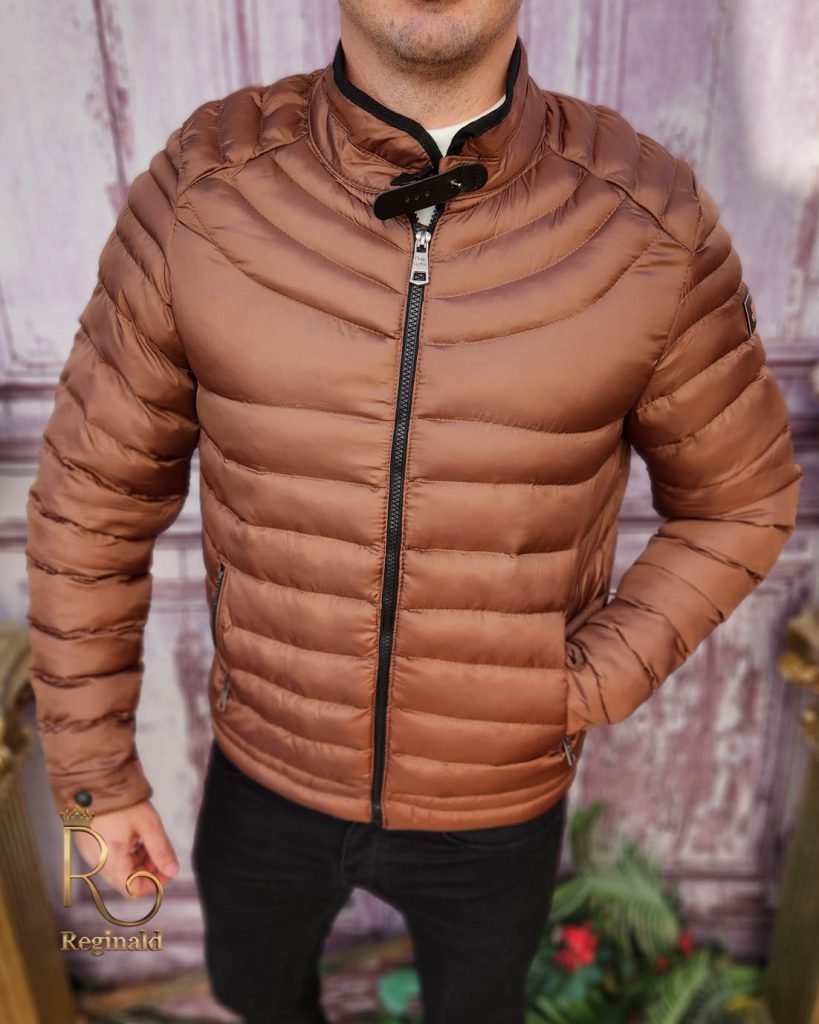 Geaca de bărbați, Slim Fit, din fâș umpluta cu vatelina, Maro - GC744
