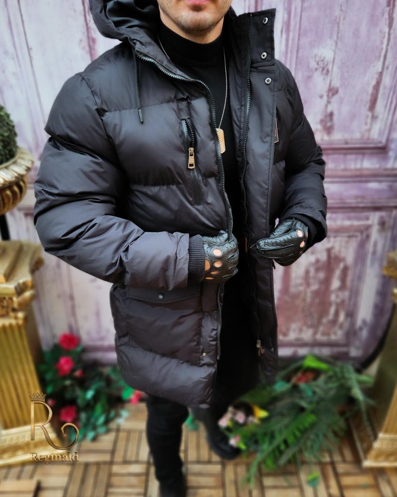 Geaca lunga de bărbați, Groasa din fâș, Neagra - GC755