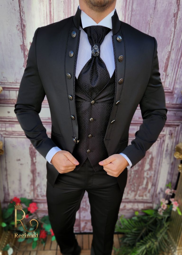 Costum de ceremonie, Slim Fit, Sacou, Vesta, Pantalon si Cravata - C3953