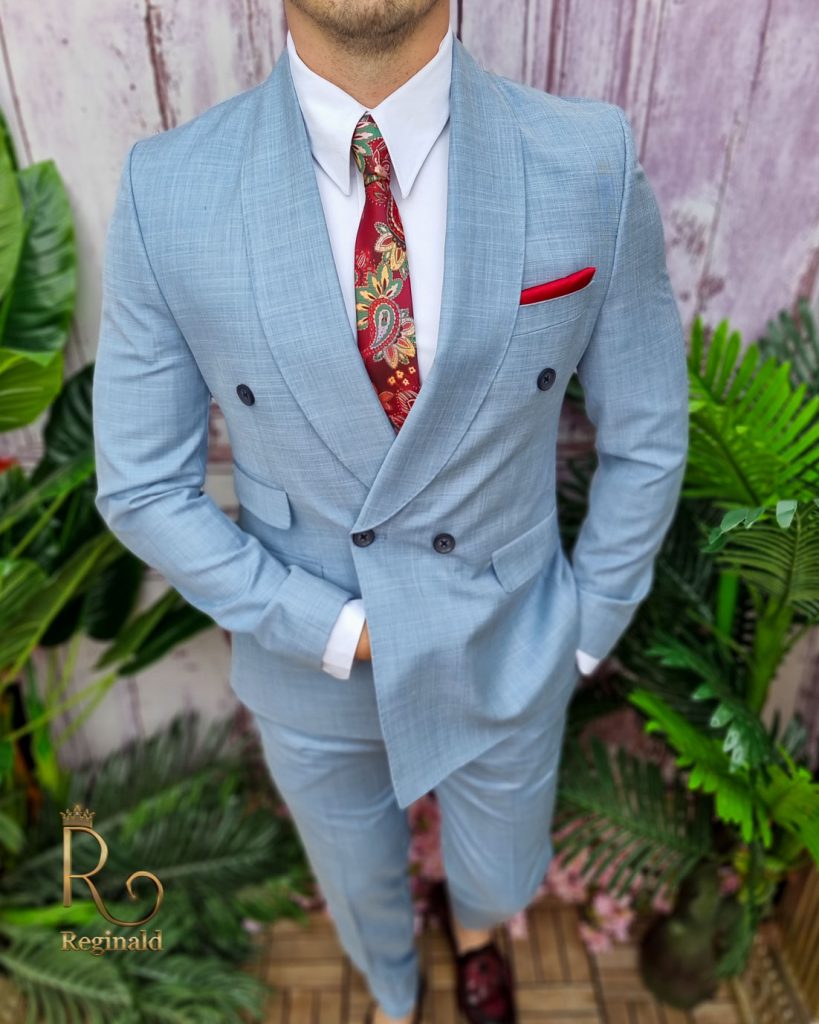 Costum bleu pal Italian Style, Sacou si Pantalon - C4050
