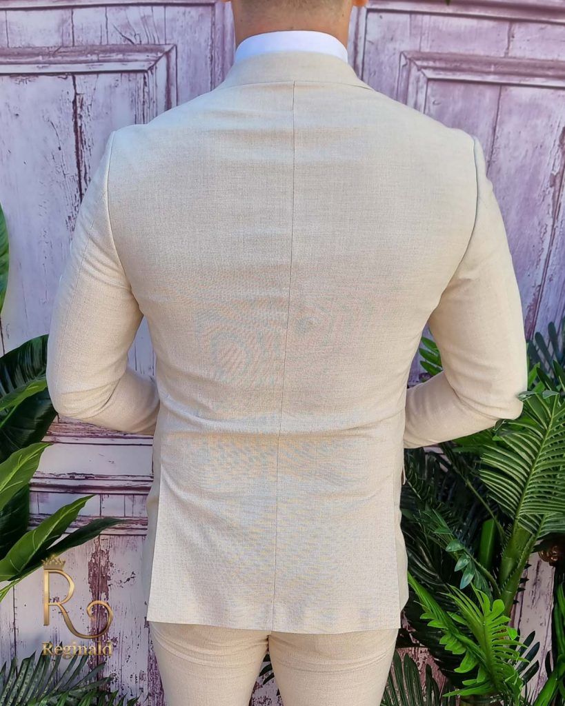 Costum bej textura in, Sacou, Vesta si Pantalon - C4042