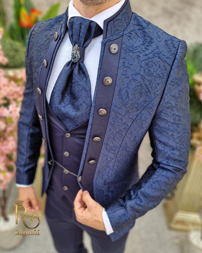 Costum de ceremonie,Bleumarin, Slim Fit, Sacou, Vesta, Pantalon si ...