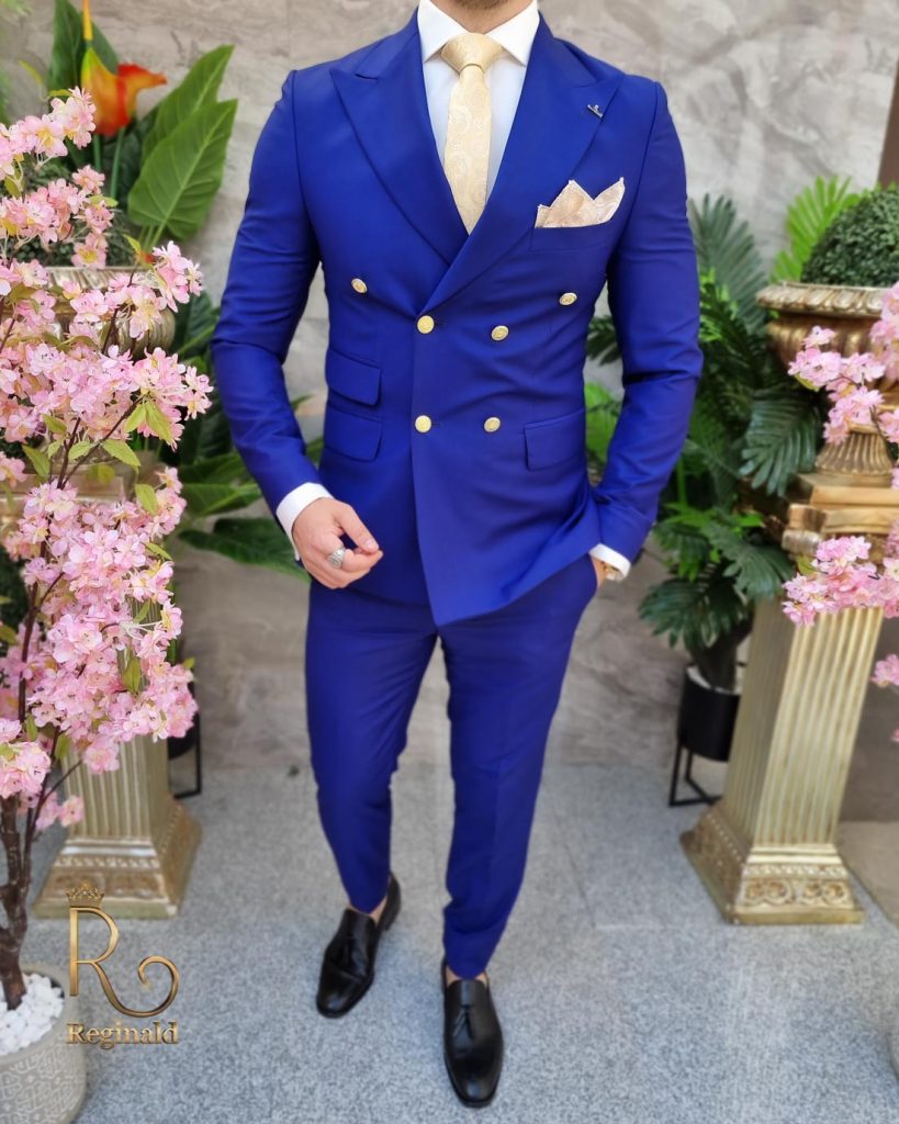 Costum de barbati indigo: Sacou si Pantalon - C4084