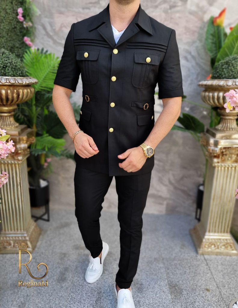 Fato SAFARI preto com casaco e calças de manga curta - C4160