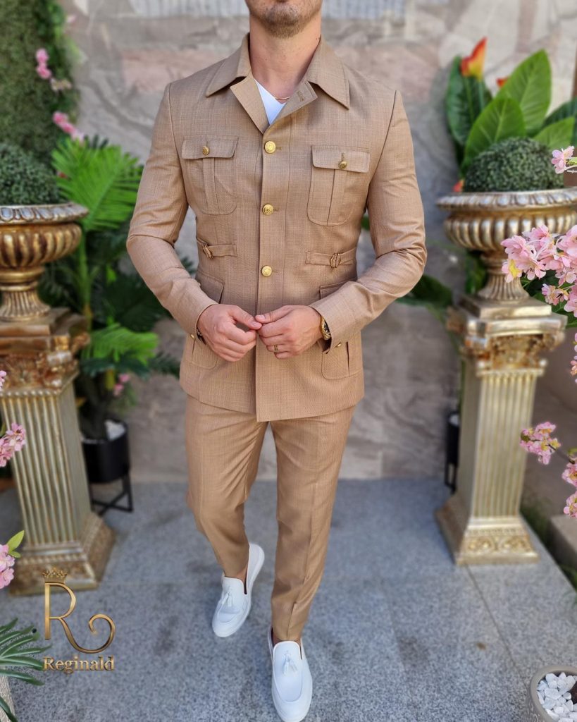 Costum SAFARI bej Sacou si Pantalon- C4153
