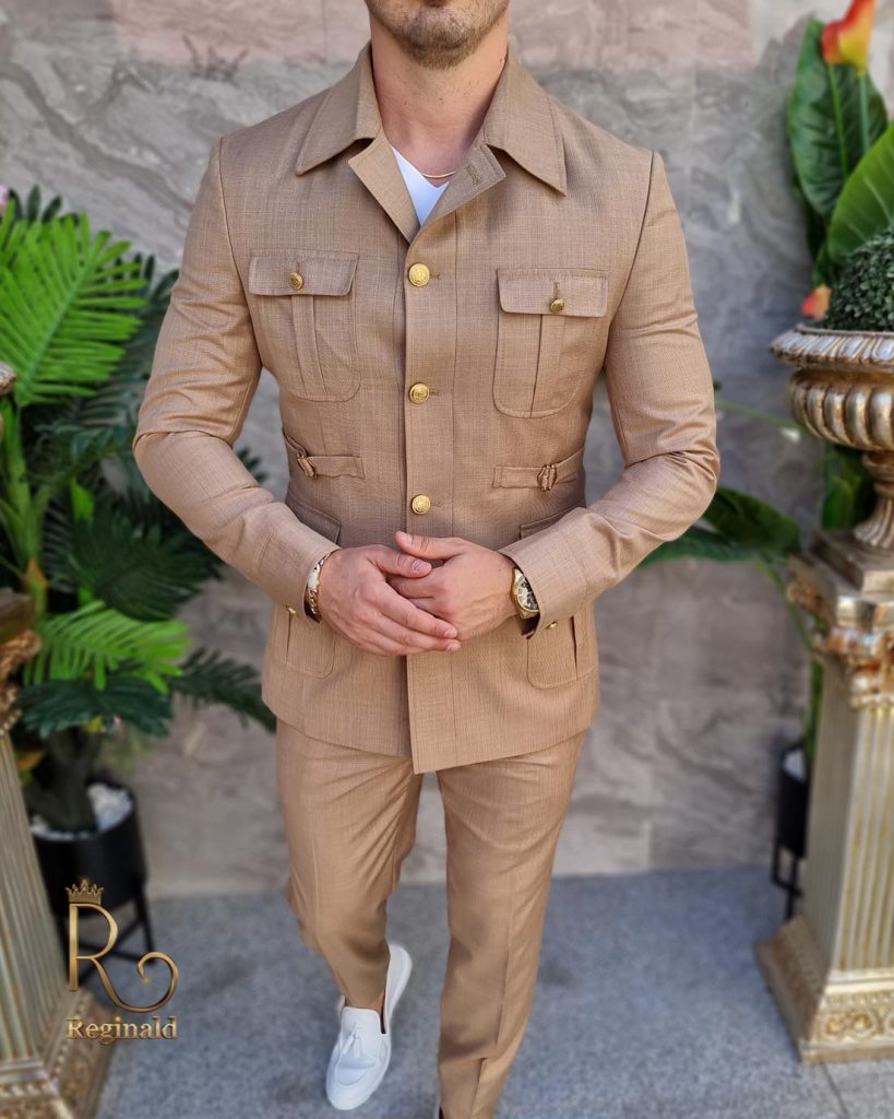 Costum SAFARI bej Sacou si Pantalon- C4153