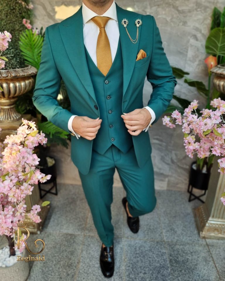 Costum barbatesc verde inchis - Sacou, Vesta si Pantalon - C4217