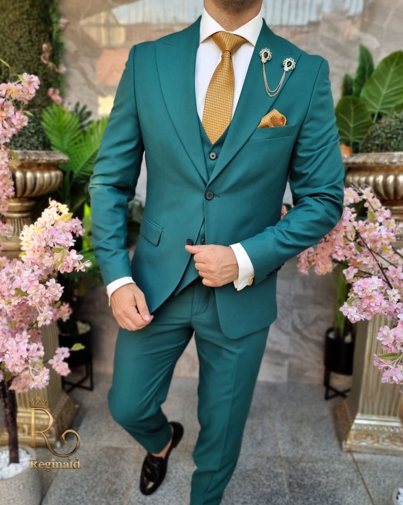 Costum barbatesc verde inchis - Sacou, Vesta si Pantalon - C4217