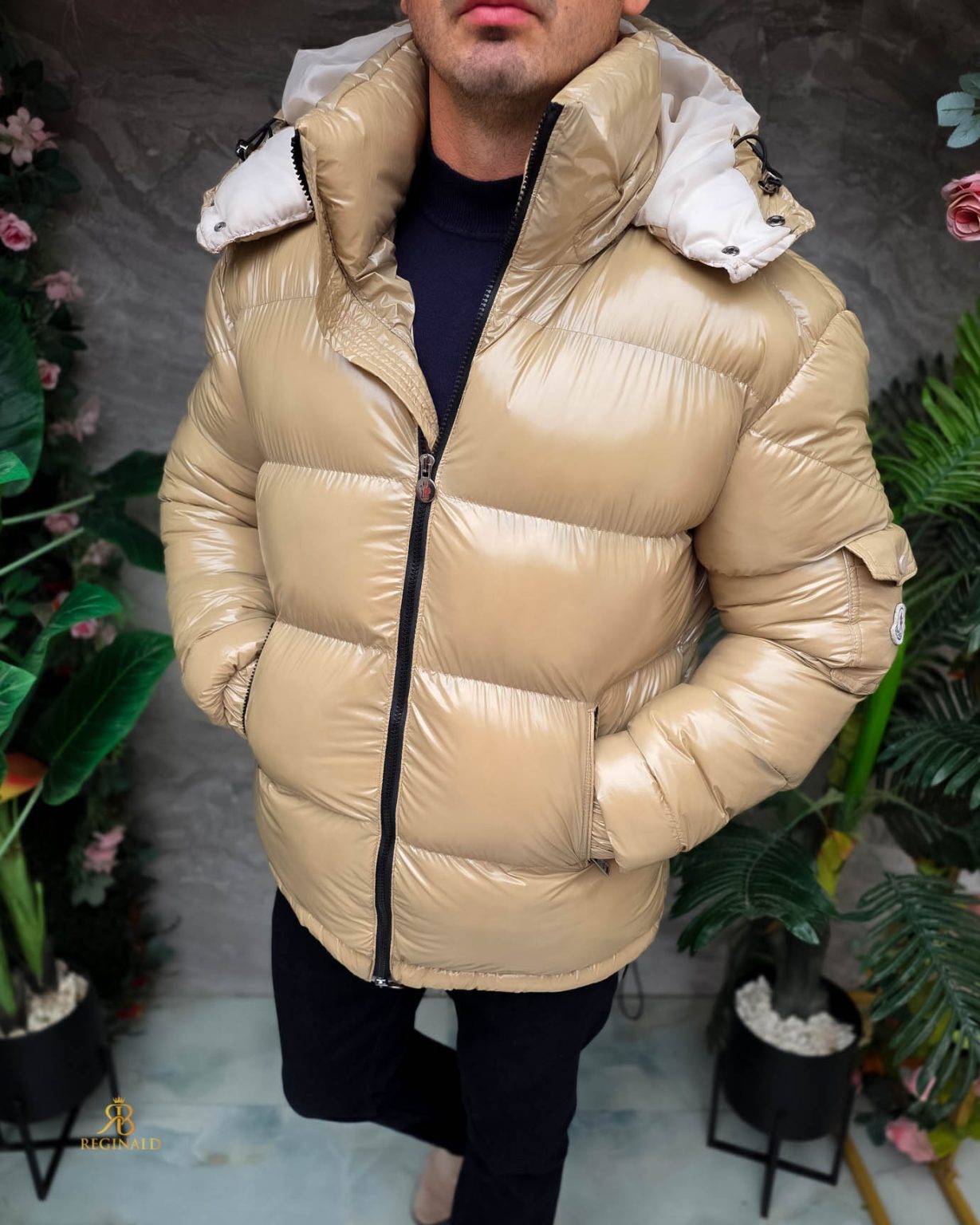 Geaca de bărbați, crem, groasa, cu gluga - GC875